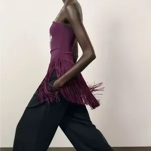 Zara | Tops | Zara Purple Fringe Strapless Top | Poshmark